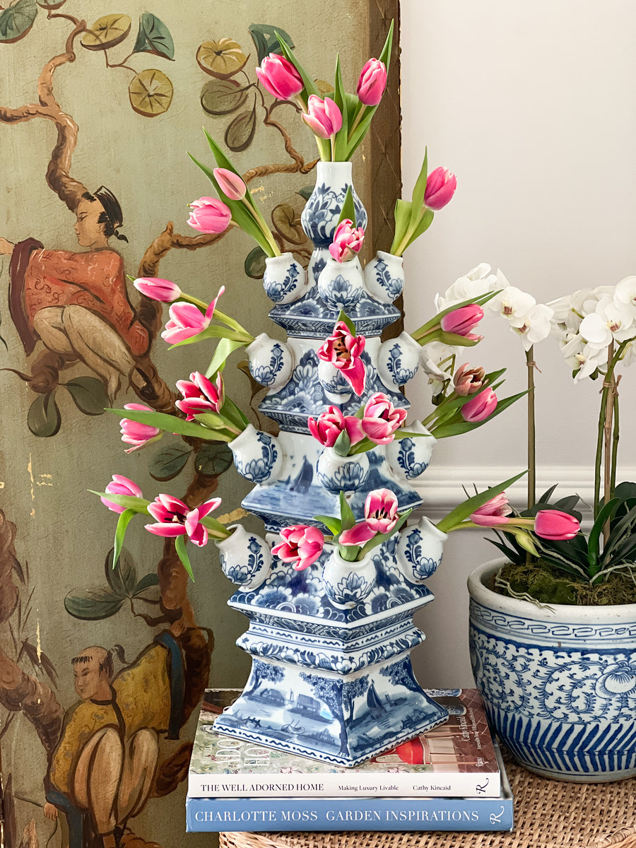 Fantastic 22.5" Tall 4-Piece Floral & Boat Scene Tulipiere Vase ...
